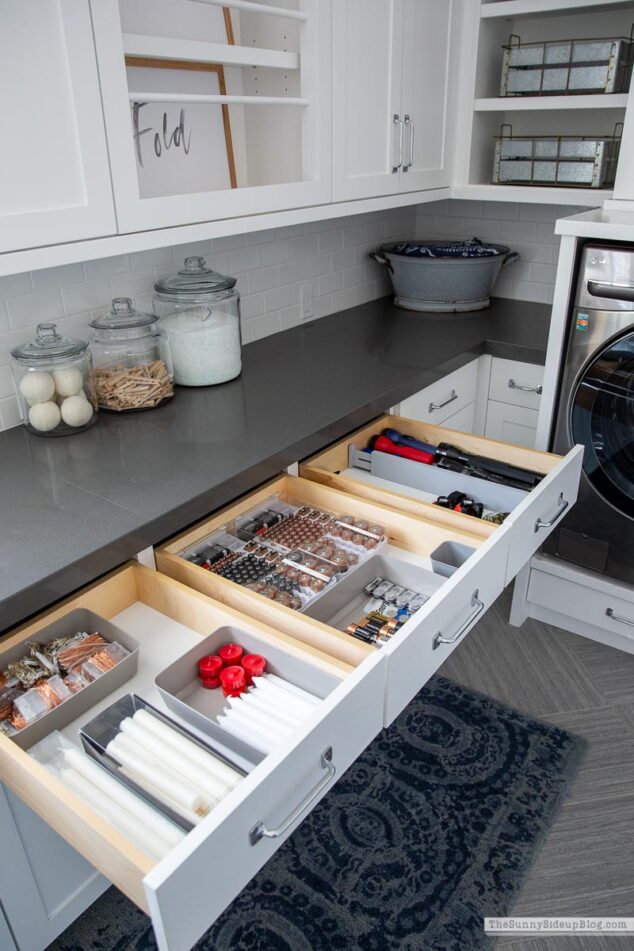 Organized Laundry Room Cupboards and Drawers - The Sunny Side Up Blog